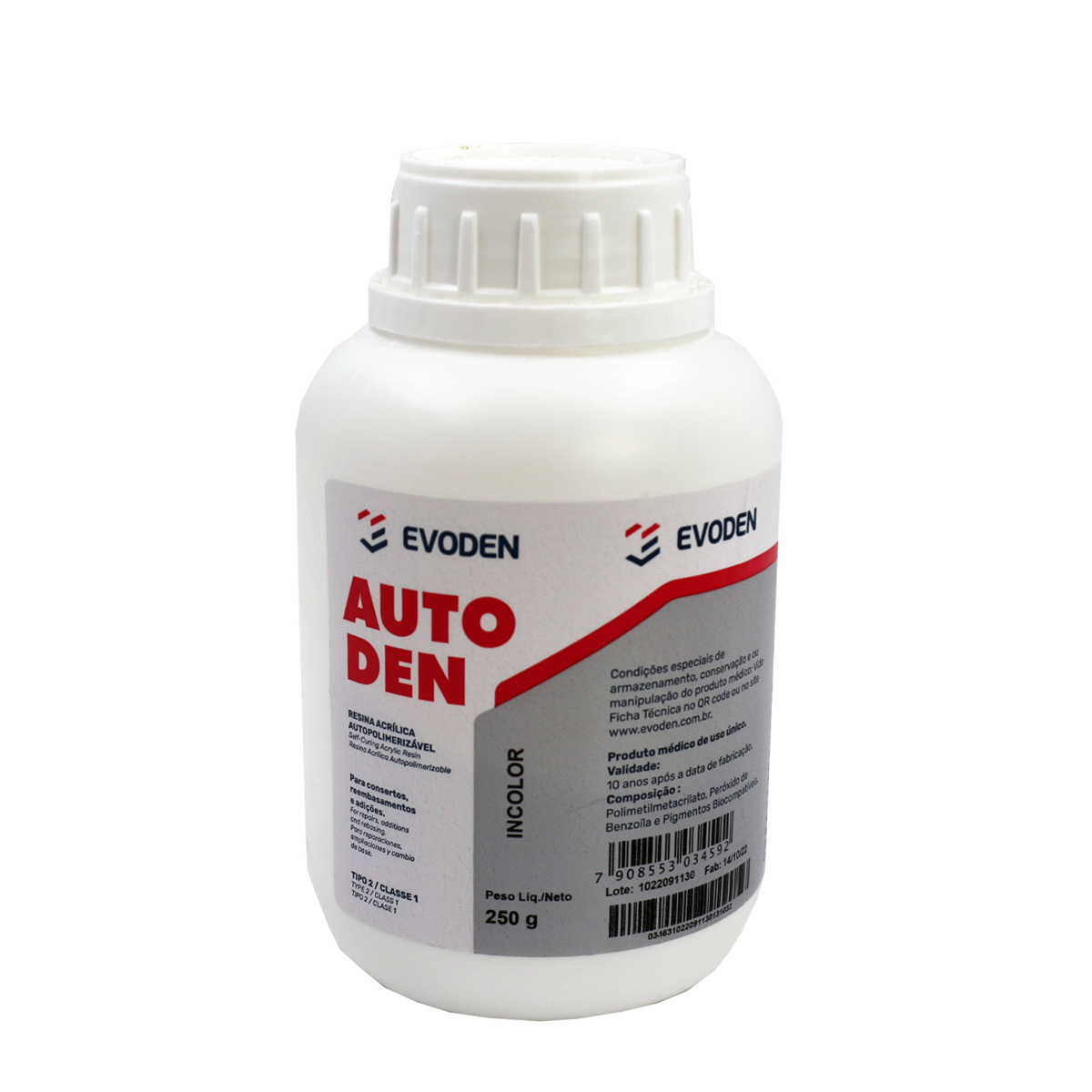 Kit Resina acrílica autopolimerizável Evoden 250ml + 250g